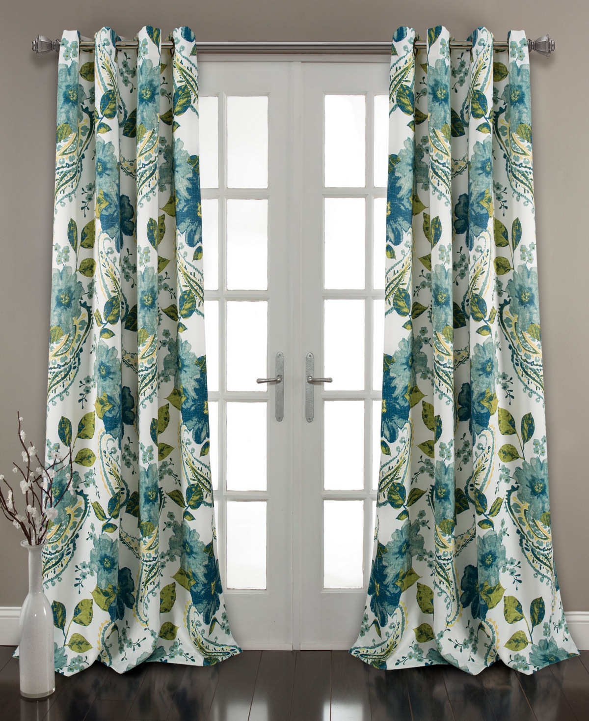 Click here for Floral Paisley 52 x 95 Curtain Set - Blue prices