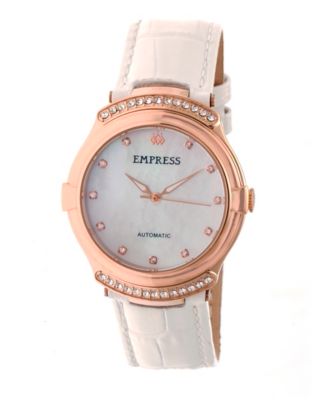 Empress Francesca Automatic White Leather Watch 35mm - Macy's