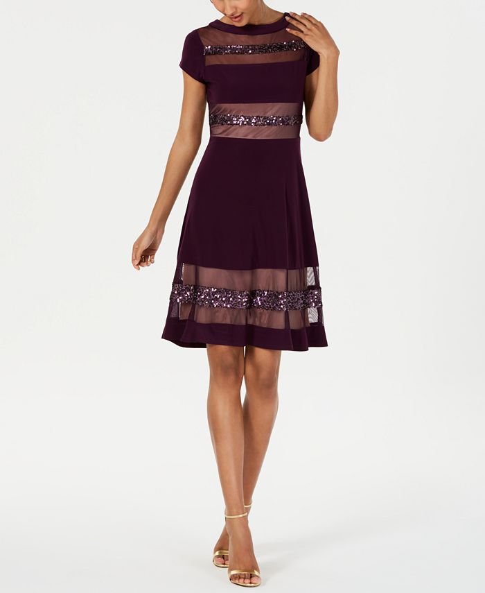 R & M Richards Petite Embellished Illusion-Stripe Fit & Flare Dress ... R & M Richards Petite Embellished Illusion-Stripe Fit & Flare Dress ...