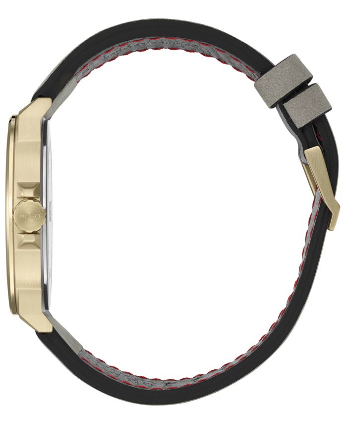 HUGO Men's #Lead Beige Leather Strap Watch 42mm - Macy's