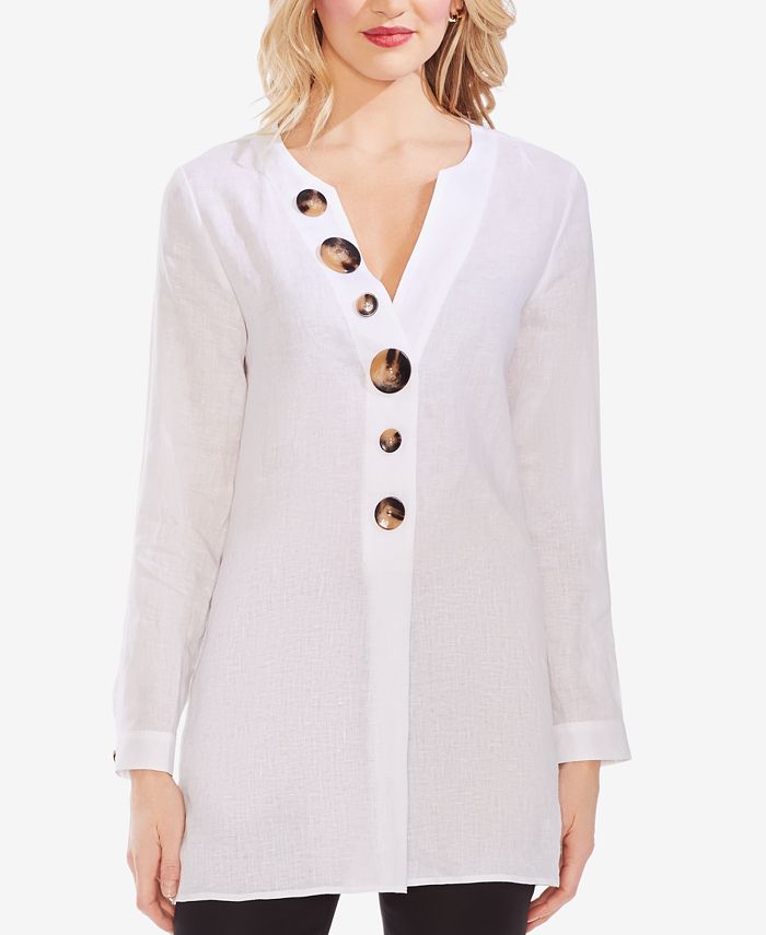 Vince Camuto Linen Tunic with Tortoise-Look Buttons - Macy's
