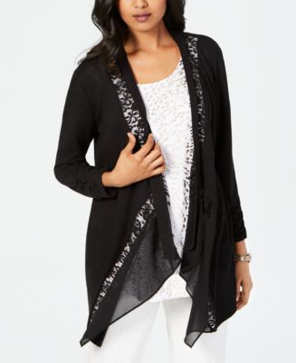 JM Collection Lace-Trim Draped Cardigan, Created for Macy's - Macy's
