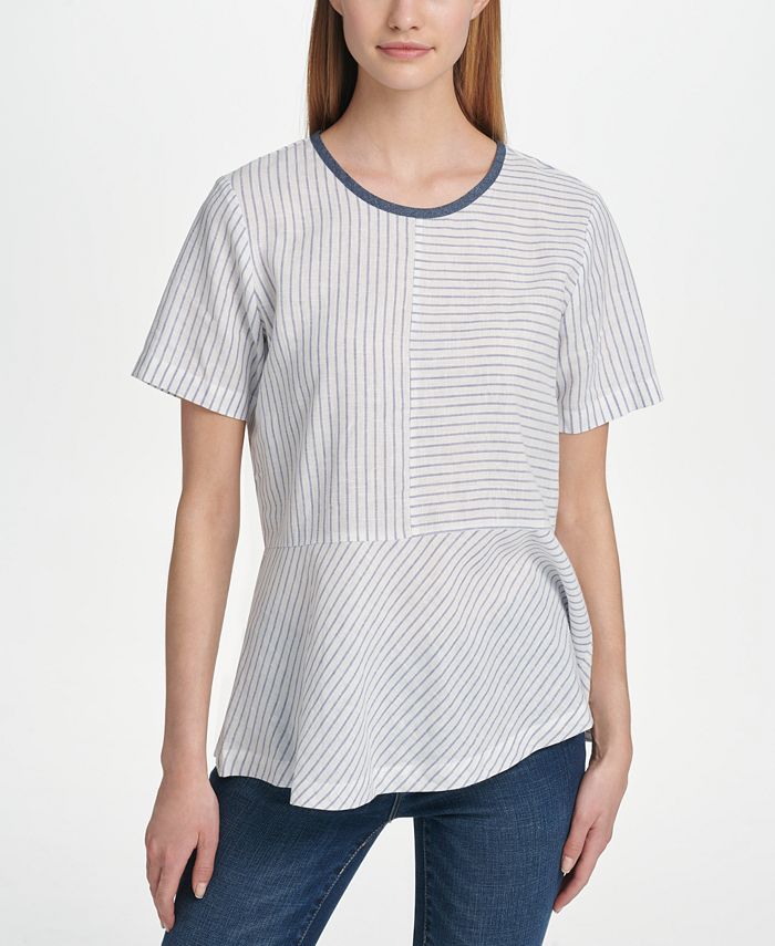 DKNY Mixed-Striped Peplum Top & Reviews - Tops - Women - Macy's