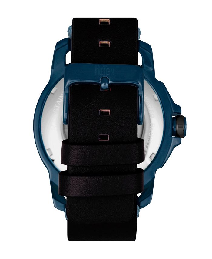 Reign Monarch Automatic Blue Dial, Genuine Black Leather Watch 46mm ...