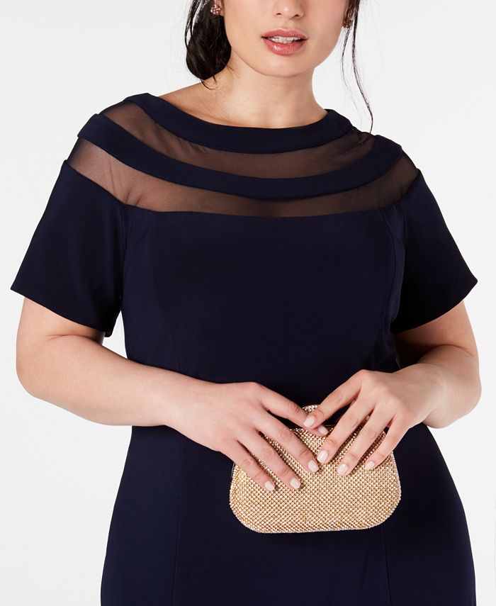XSCAPE Plus Size Illusion-Panel Gown - Macy's