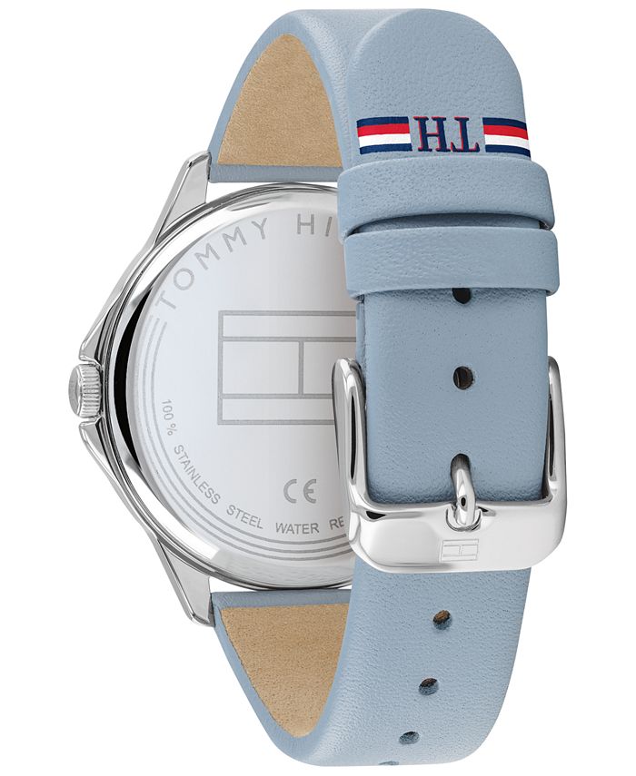 Tommy Hilfiger Women's Light Blue Leather Strap Watch 38mm, Created for ...