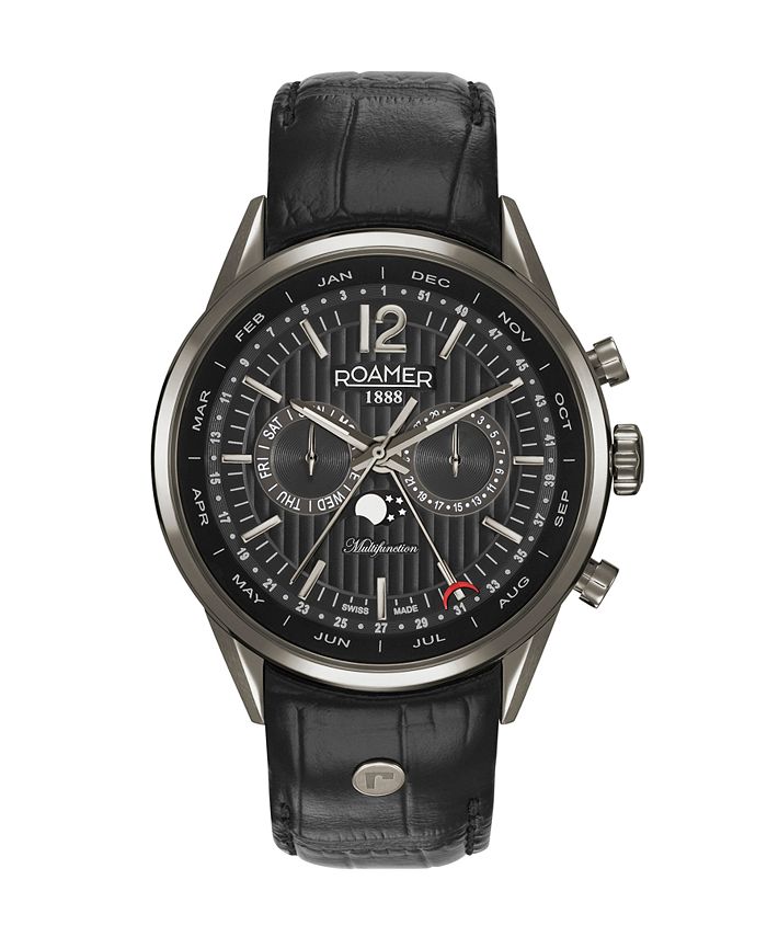 Roamer Men's 3 Hands Moonphase 43 mm Dress Watch in Gunmetal Steel Case ...