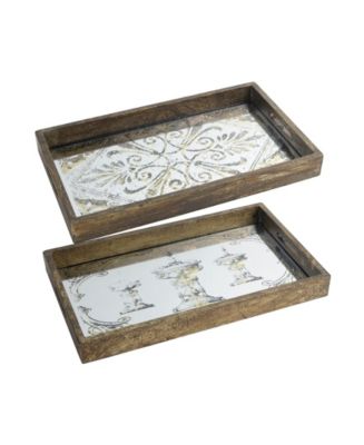 Greta Rectangular Glass & Wood Trays, Large, Set of 2 - Macy's