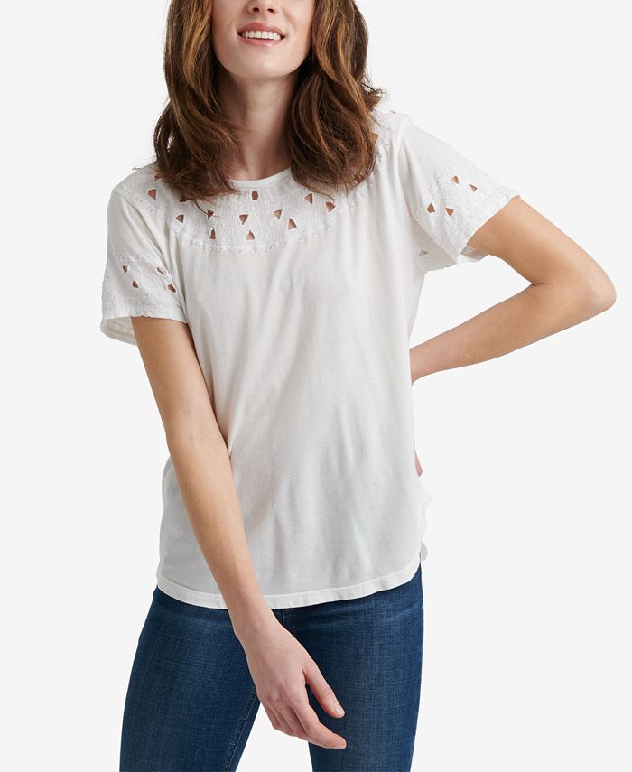 Lucky Brand Embroidered Cutout-Detail Top - Macy's