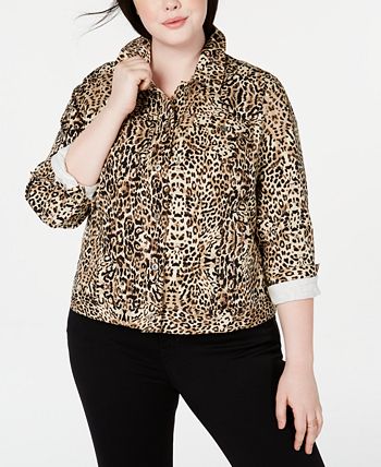 INC International Concepts I.N.C. Plus Size Leopard-Print Denim Jacket ...