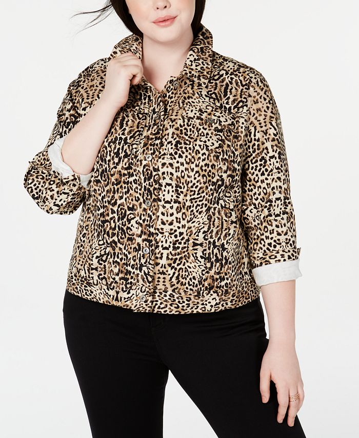 INC International Concepts I.N.C. Plus Size Leopard-Print Denim Jacket ...