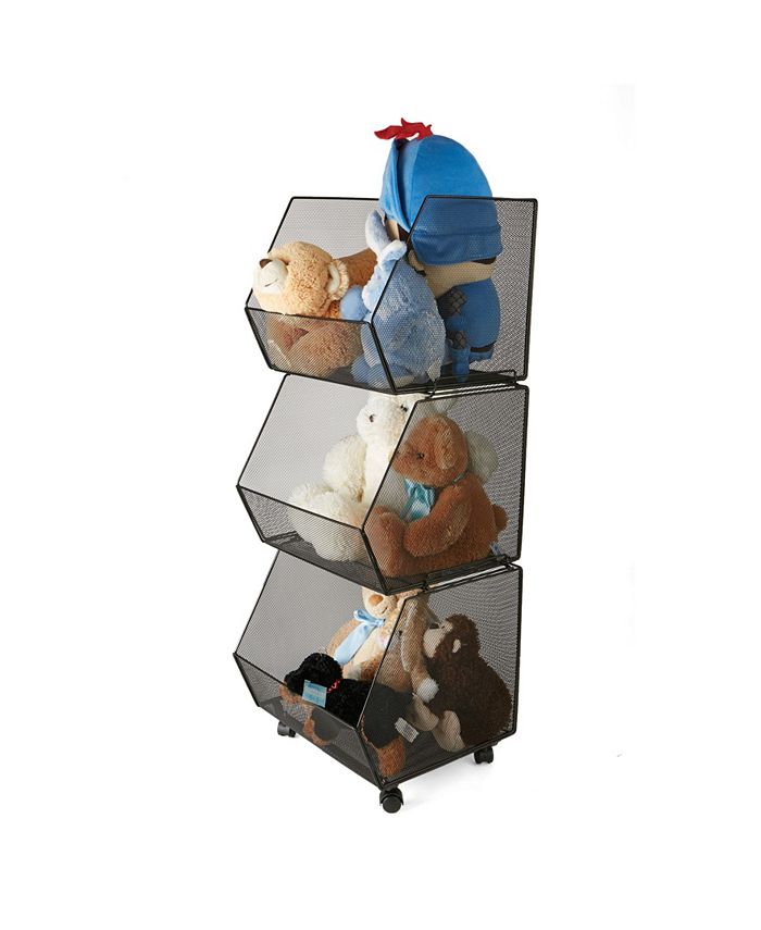 Mind Reader 3 Tier Metal Mesh Rolling Stacking Storage Bins - Macy's
