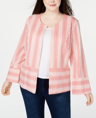 NY Collection Plus Size Mixed-Stripe Jacket - Macy's