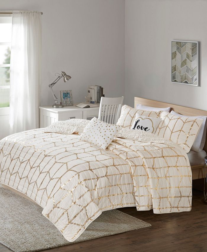 Intelligent Design Raina Full/Queen 5 Piece Metallic Printed Coverlet ...