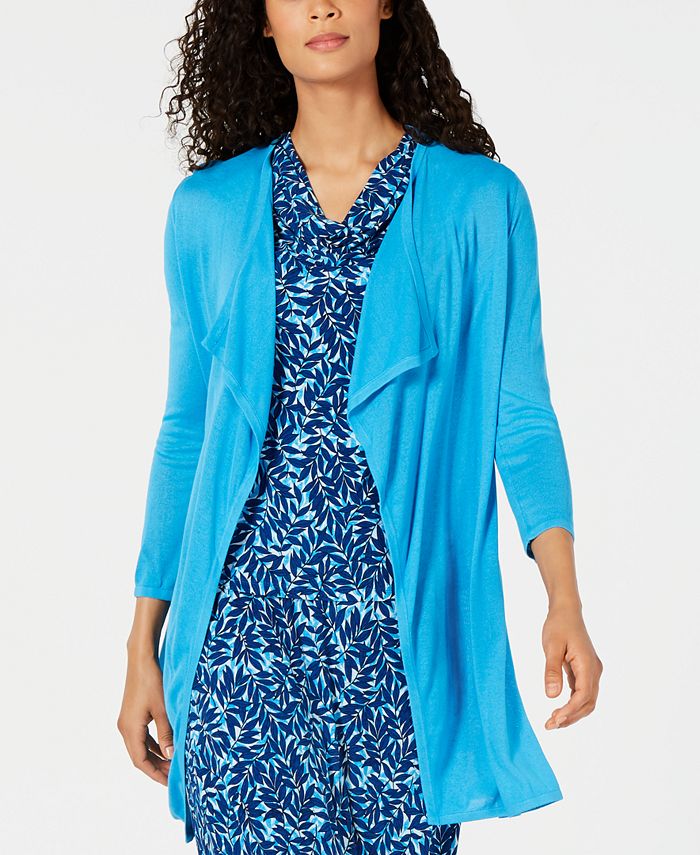 Kasper 3/4-Sleeve Draped Open-Front Cardigan - Macy's