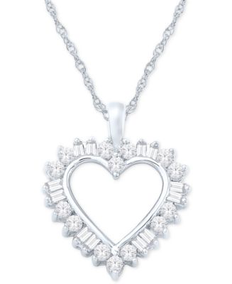 Diamond Heart Pendant Necklace (1/2 ct. t.w.) in 14k White Gold, 16 ...