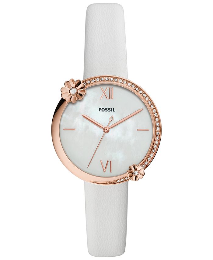 Fossil Women's Presley White Leather Strap Watch 34mm - Macy's