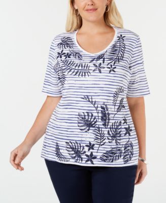 Karen Scott Plus Size Embellished Printed Cotton T-Shirt, Created for ...