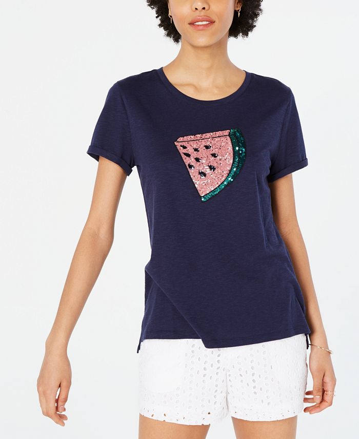 Maison Jules Sequined Watermelon T-Shirt, Created for Macy's & Reviews ...