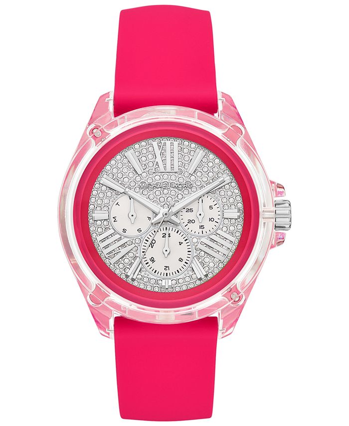 Michael Kors Women's Wren Neon Pink Silicone Strap Watch 42mm - Macy's