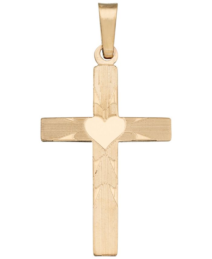 Macy's Heart on Cross Pendant in 14k Yellow Gold & Reviews - Necklaces ...
