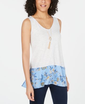 Style & Co Mixed-Media Tiered Ruffle Top, Created for Macy's - Macy's