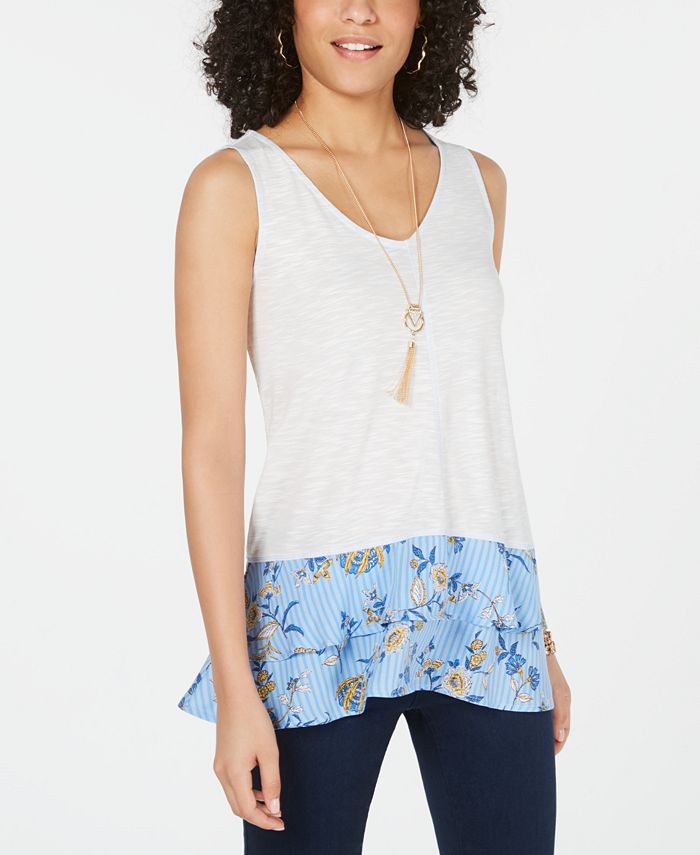Style & Co Mixed-Media Tiered Ruffle Top, Created for Macy's - Macy's