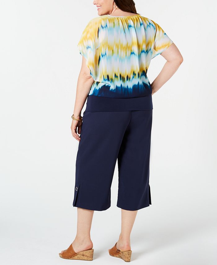 JM Collection Plus Size Printed Tie Dye Banded-Hem Top, Created for ...