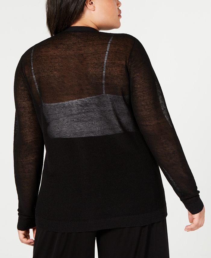 Eileen Fisher Plus-Size Sheer V-Neck Cardigan - Macy's