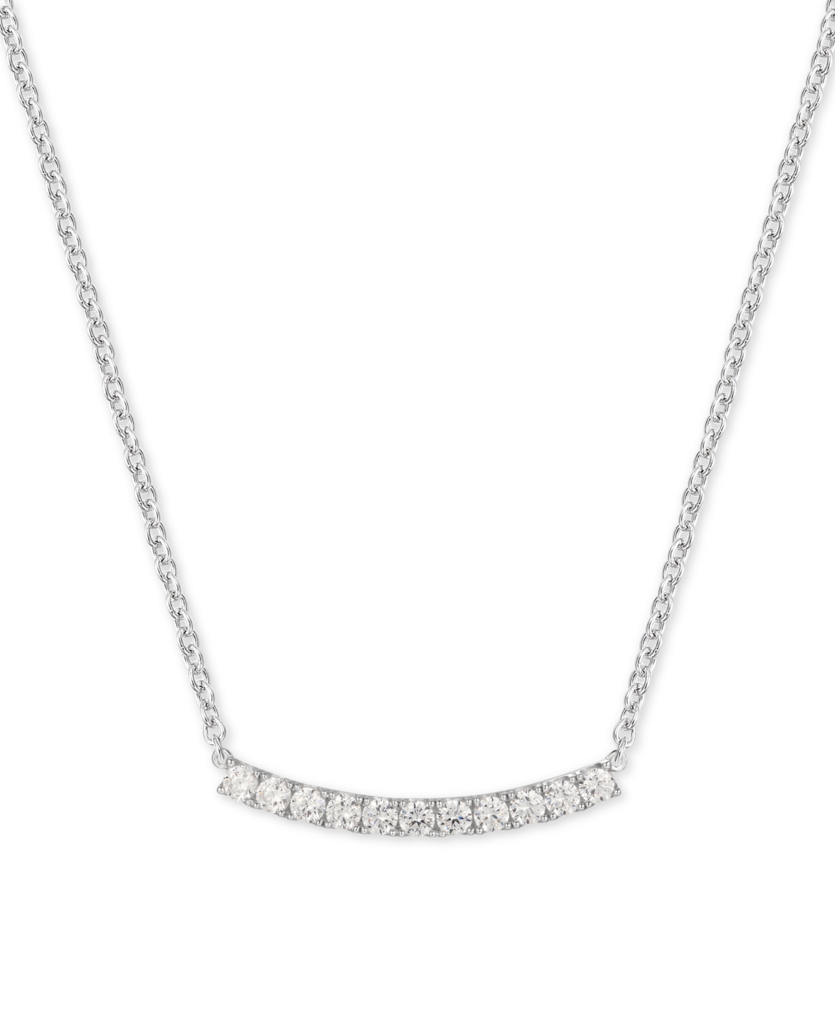 Click here for Cubic Zirconia Curved Bar 18 Pendant Necklace in S... prices