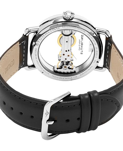 Stuhrling Men's Mechanical Bridge Watch, Silver Tone Case on Black ...