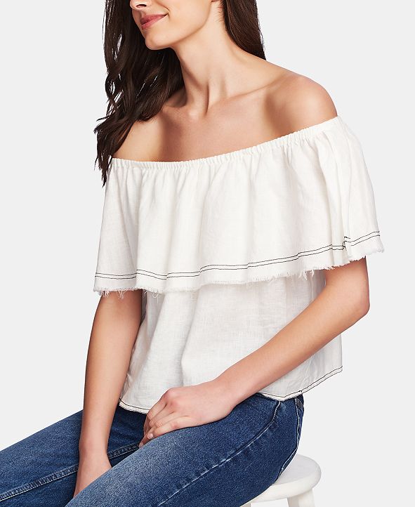 1.STATE Ruffled Off-The-Shoulder Linen Top & Reviews - Tops - Women ...