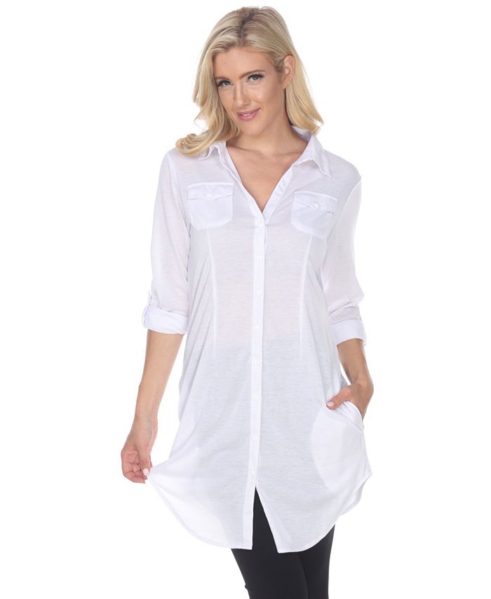 White Mark Women's Lakota Stretchy Button-Down Tunic - Macy's