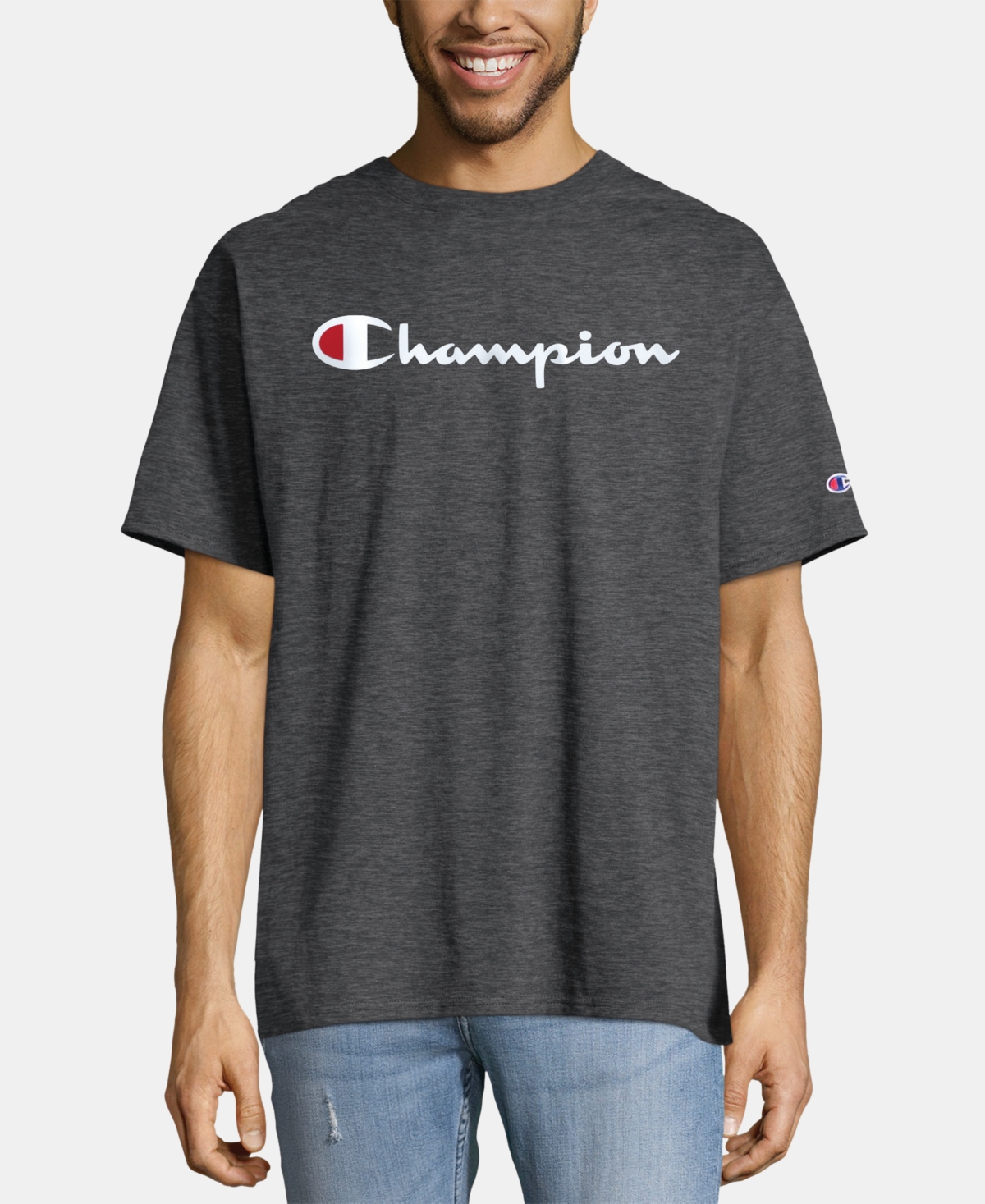 Click here for Champion Mens Script Logo T-Shirt - Granite Heathe... prices