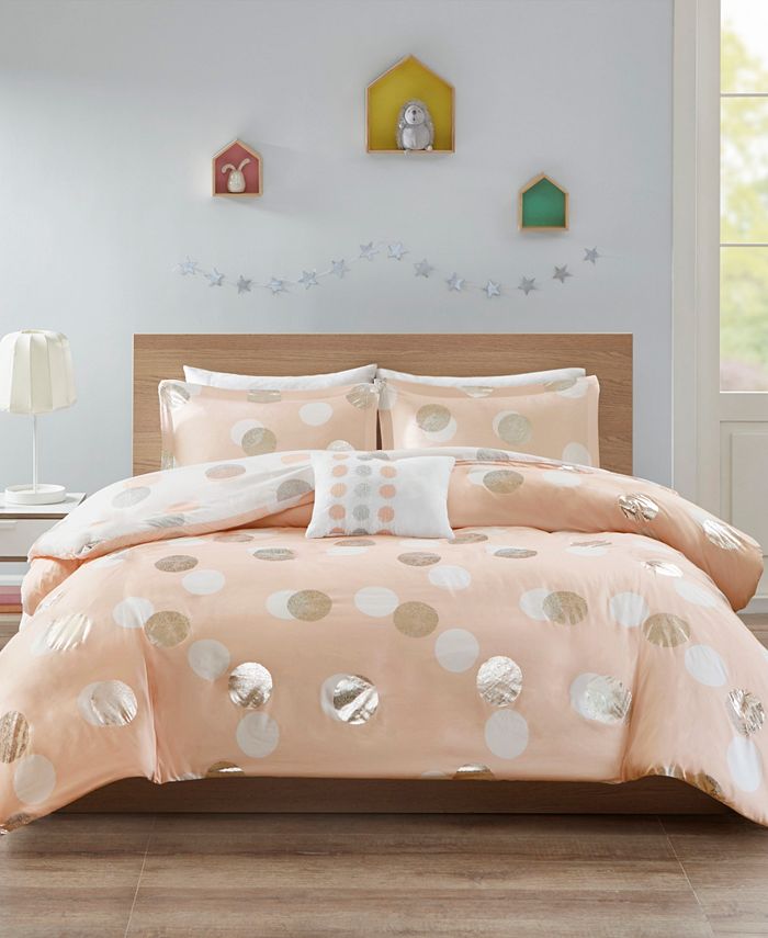 Mi Zone Emelia Full/Queen 4 Piece Metallic Dot Print Reversible Duvet ...