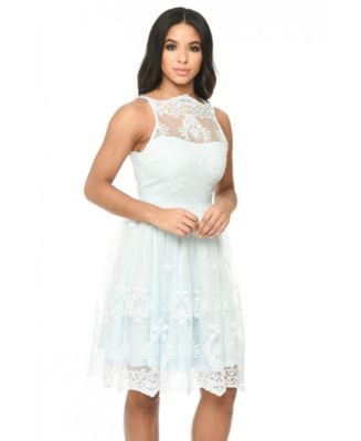 AX Paris Lace Detail Dress with Full Skirt - Macy's