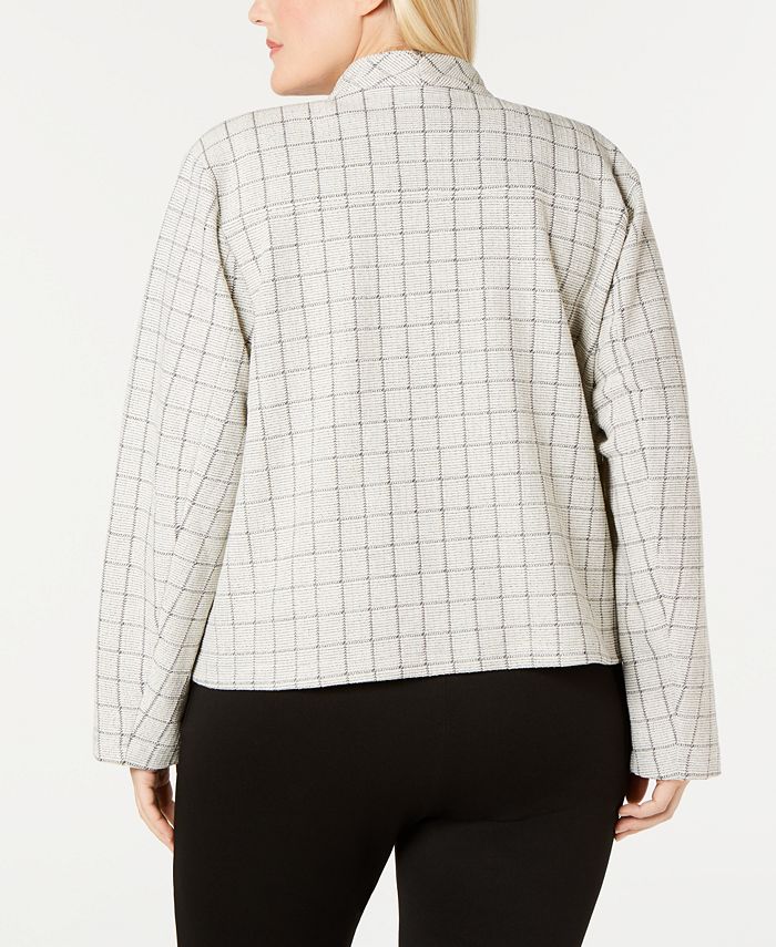 Calvin Klein Plus Size Windowpane Jacquard Flyaway Jacket - Macy's