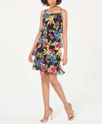 MSK Tiered Floral-Print Dress - Macy's