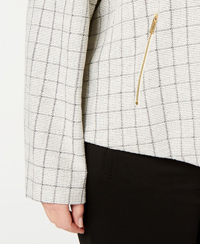 Calvin Klein Plus Size Windowpane Jacquard Flyaway Jacket - Macy's