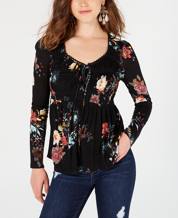 American Rag Juniors' Printed Lace-Up Peplum Top, Created for Macy's ...
