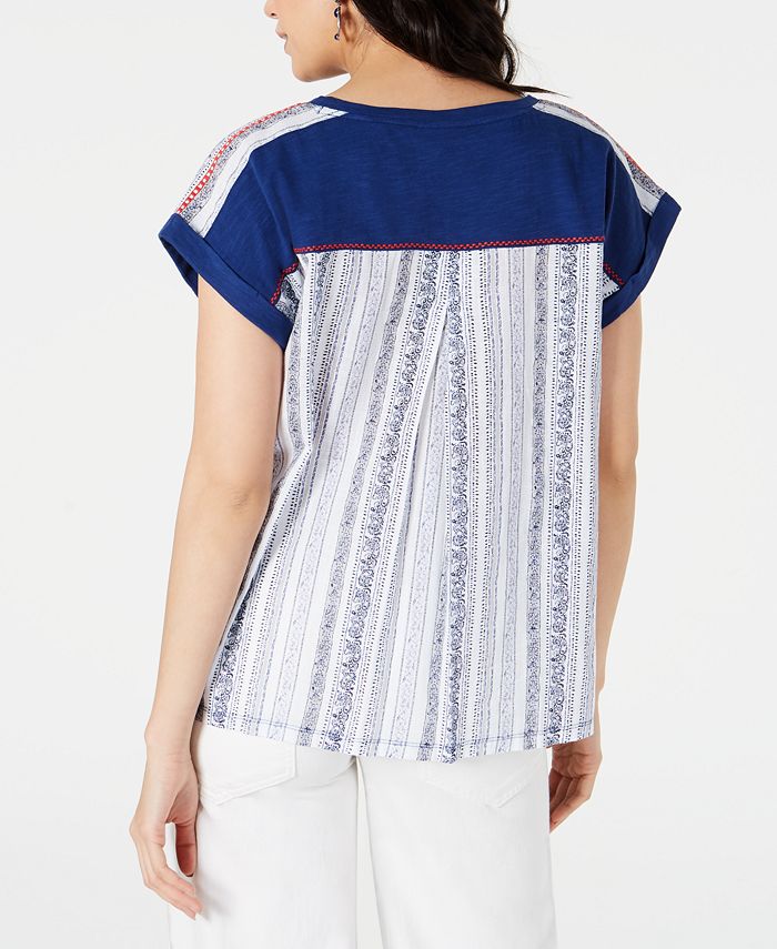 Style & Co Mixed Media Scoop-Neck Top, Created for Macy's - Macy's