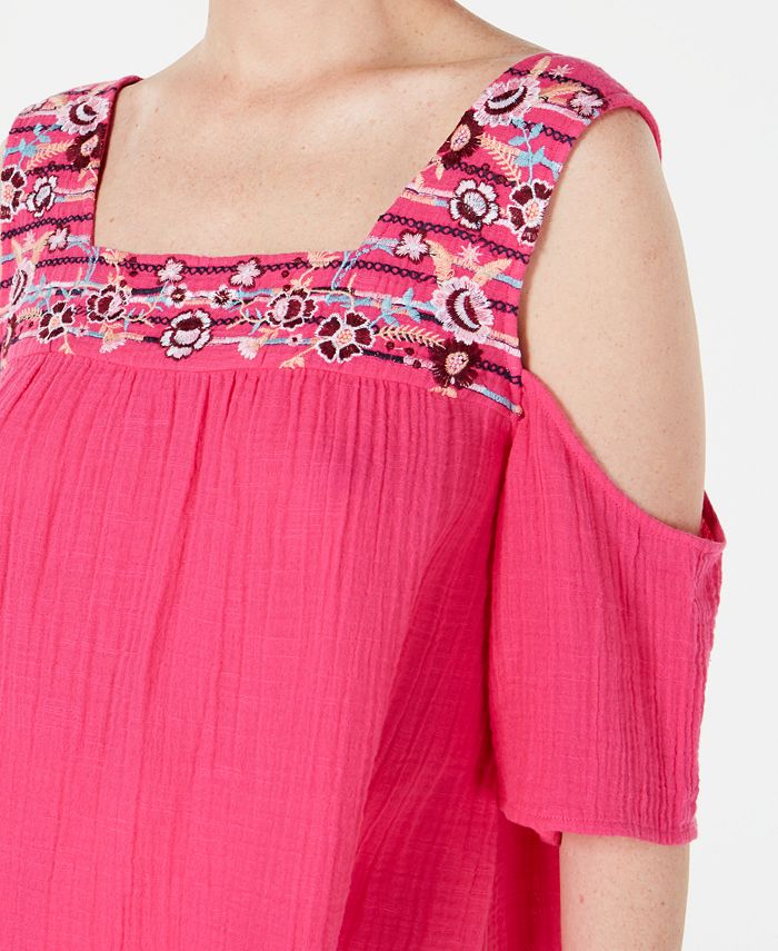 Style & Co Cotton Embroidered Cold-Shoulder Top, Created for Macy's ...