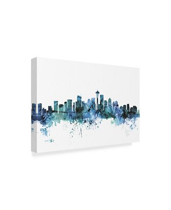 Trademark Global Michael Tompsett 'Seattle Washington Blue Teal Skyline ...