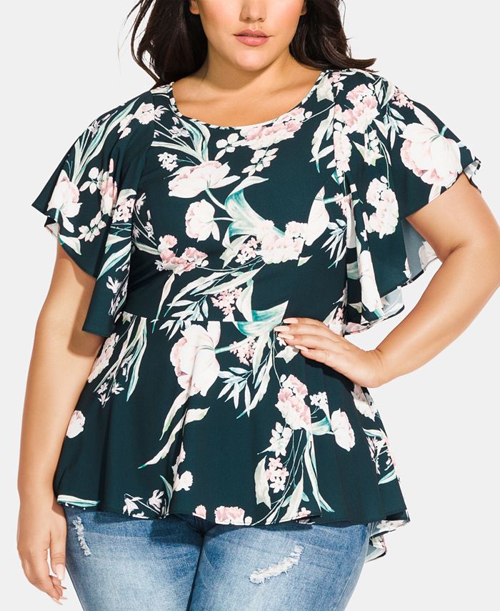 City Chic Trendy Plus Size Floral-Print High-Low Top - Macy's