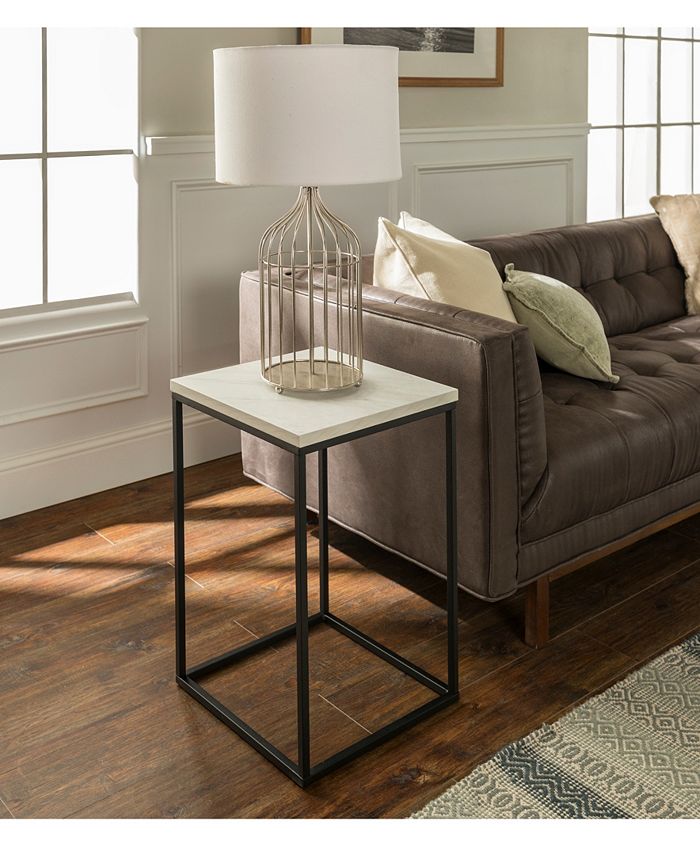 Walker Edison 16" Open Side Accent Table in White Faux-Marble with ...