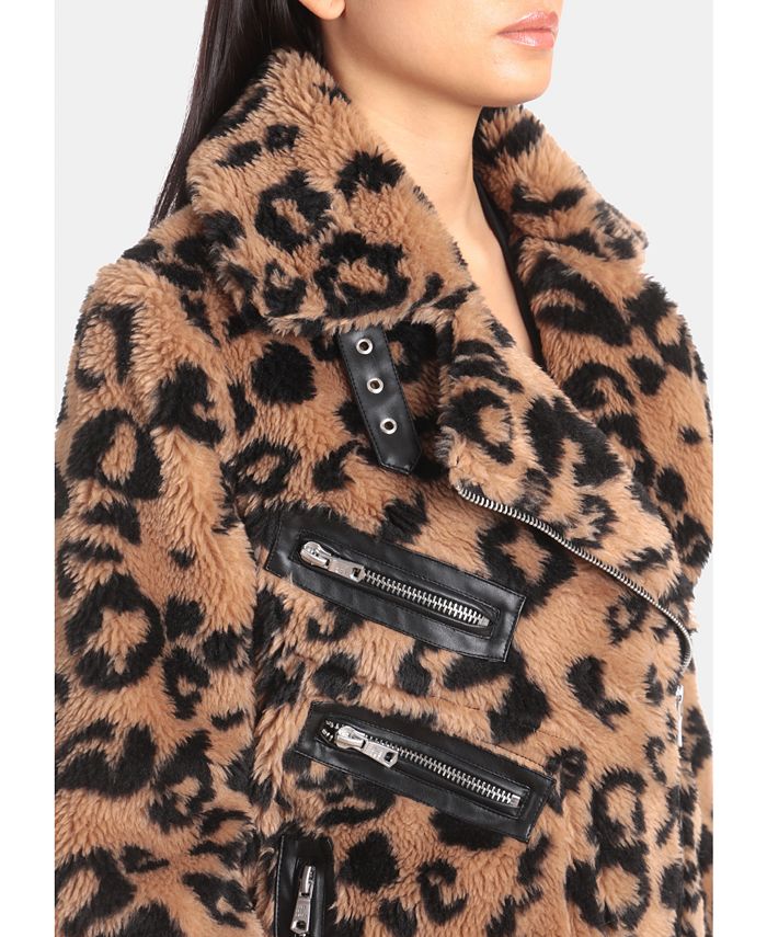 Avec Les Filles Leopard-Print Faux-Fur Moto Jacket - Macy's