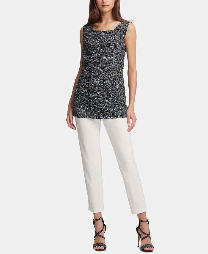 DKNY Sleeveless Printed Ruched Top - Macy's