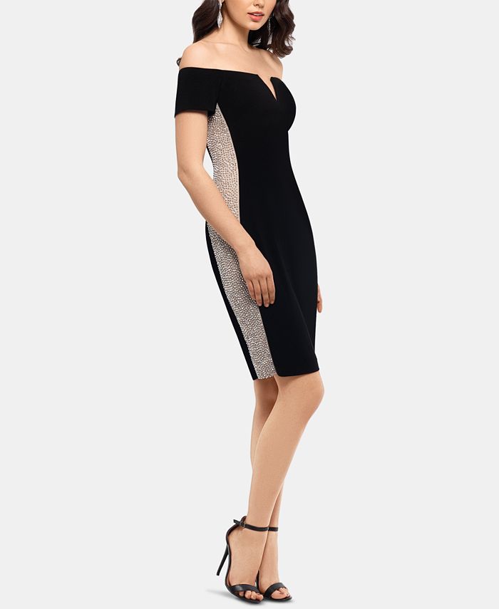 XSCAPE Beaded Off-The-Shoulder Bodycon Dress - Macy's