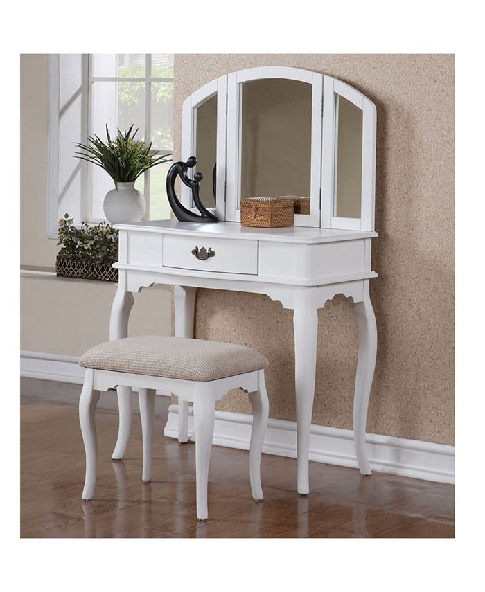 Benzara Wooden Vanity Set Featuring Stool And Mirror - Macy's
