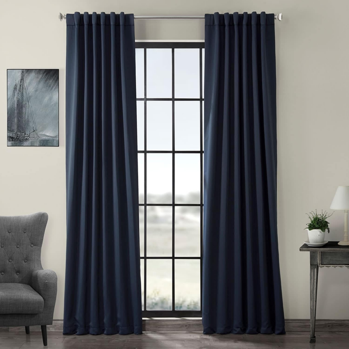 Click here for Half Price Drapes Room Darkening Curtain - Navy bl... prices
